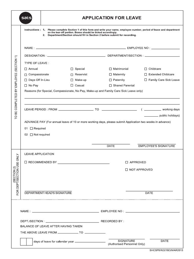 SATS Application For Leave Form | PDF