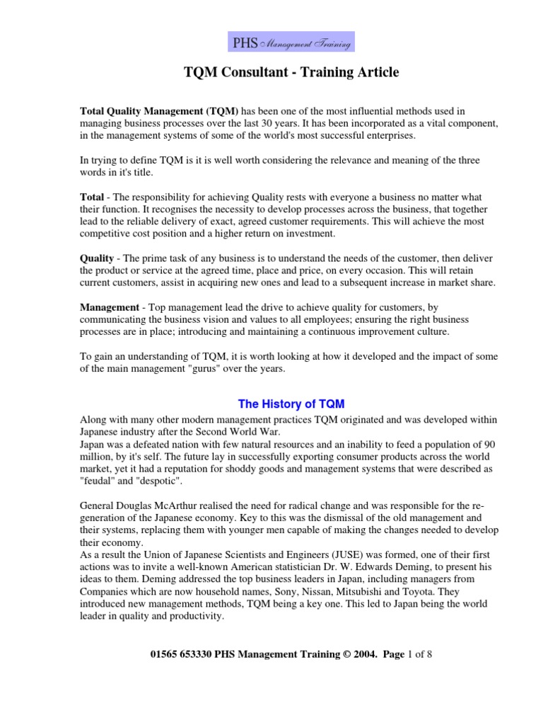 TQM Consultant - Training Article: The History of TQM | PDF | Business ...