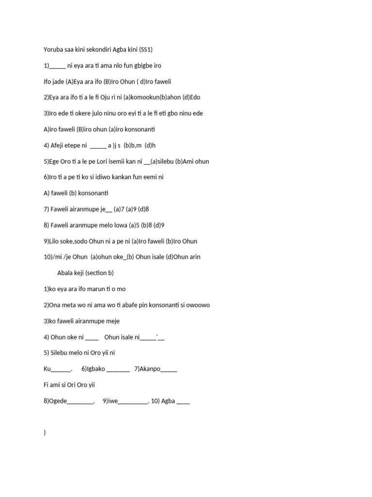 Estructura del idioma Yoruba: Iro y Faweli | PDF