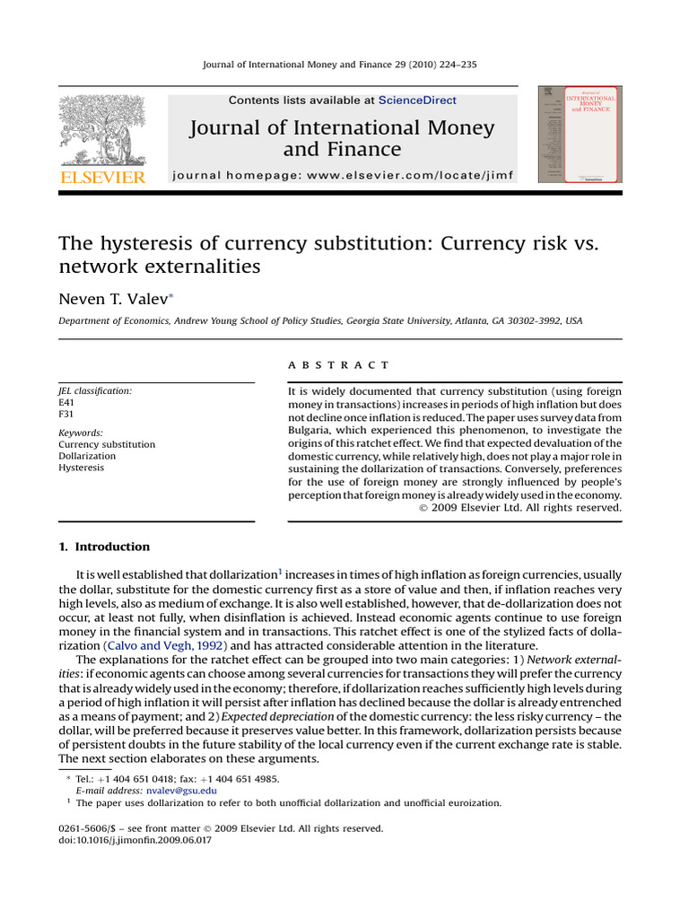 The Hysteresis of Currency Substitution | PDF | Currency | Exchange Rate