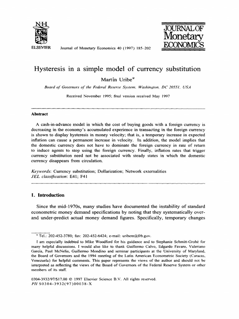 Hysteresis in A Simple Model of Currency Substitution | PDF | Inflation ...