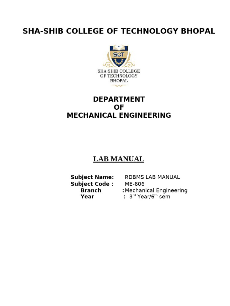 RDBMS Lab Manual for ME-606 | PDF | Banks | Databases
