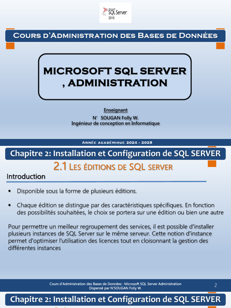Chapitre 2 Installation Et Configuration de SQL Server | PDF | Microsoft SQL Server | Serveur ...