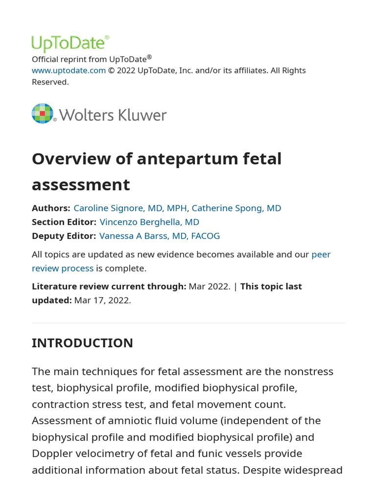 Overview of Antepartum Fetal Assessment - UpToDate | PDF | Fetus ...
