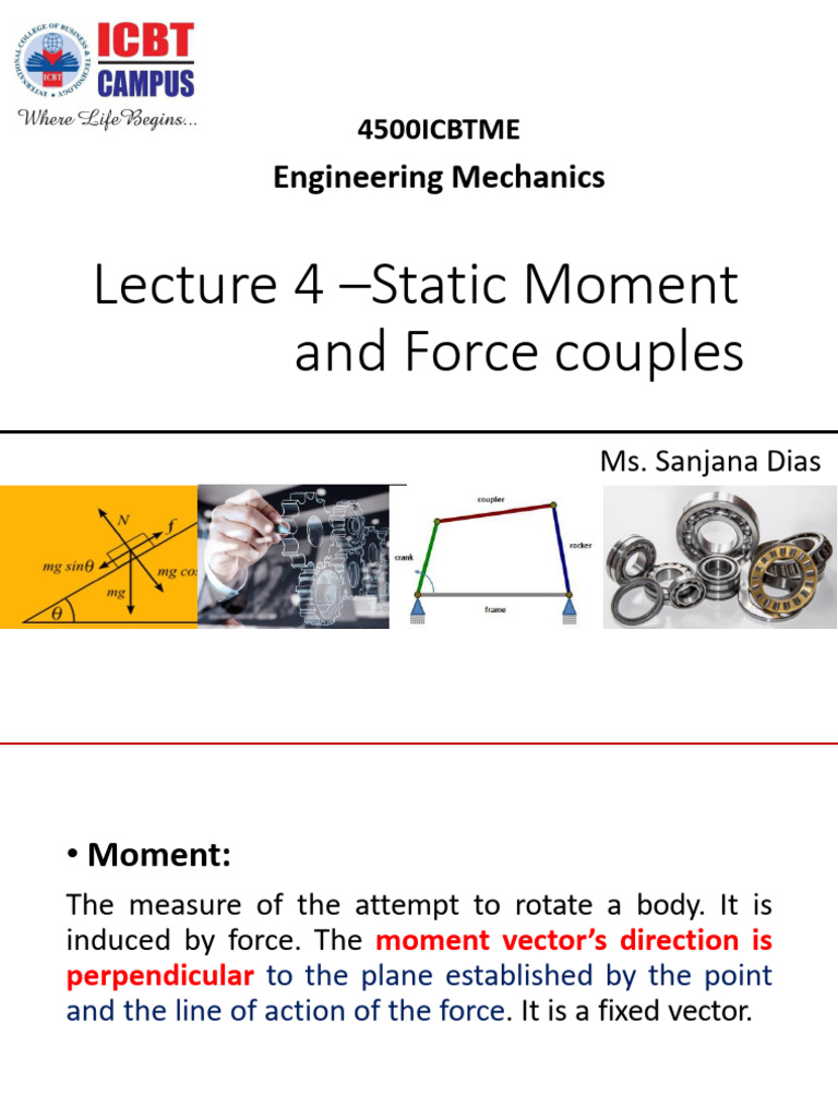 Lecture 4 - Static Moment & Force Couples | PDF | Torque | Force