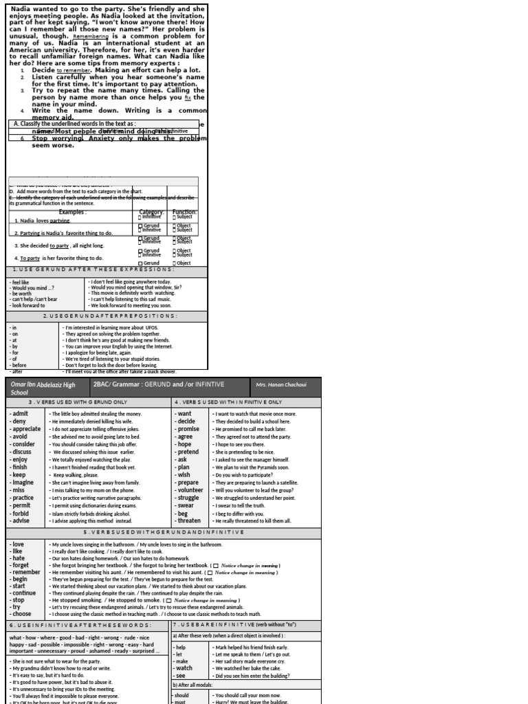 2nd Bac Gerund and Infinitive | PDF | Linguistics | Syntax