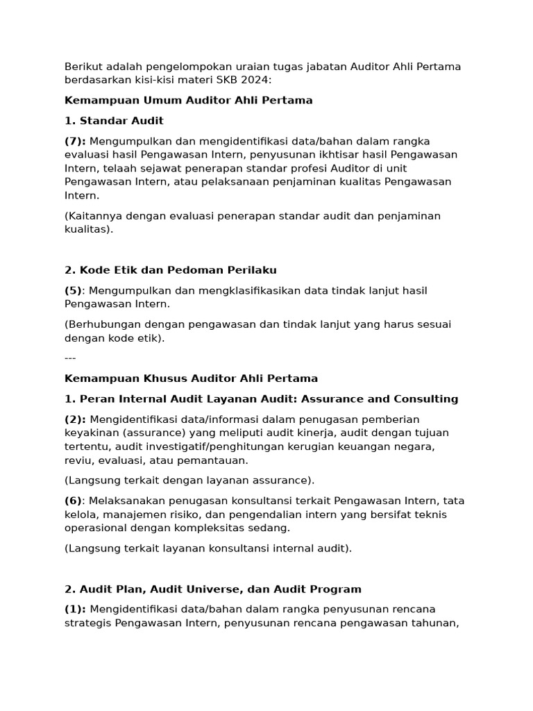 KAITAN KISI-KISI SKB 2024 DENGAN URAIAN TUGAS AUDITOR AHLI PERTAMA ...