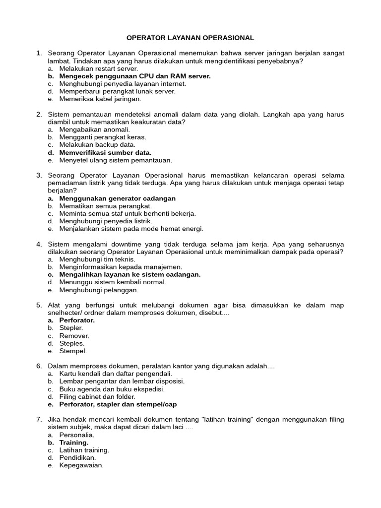 Jawaban Soal Operator Layanan Operasional | PDF