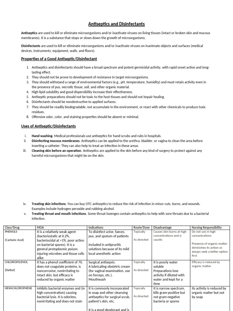 Antiseptics and Disinfectants Overview | PDF | Disinfectant | Iodine