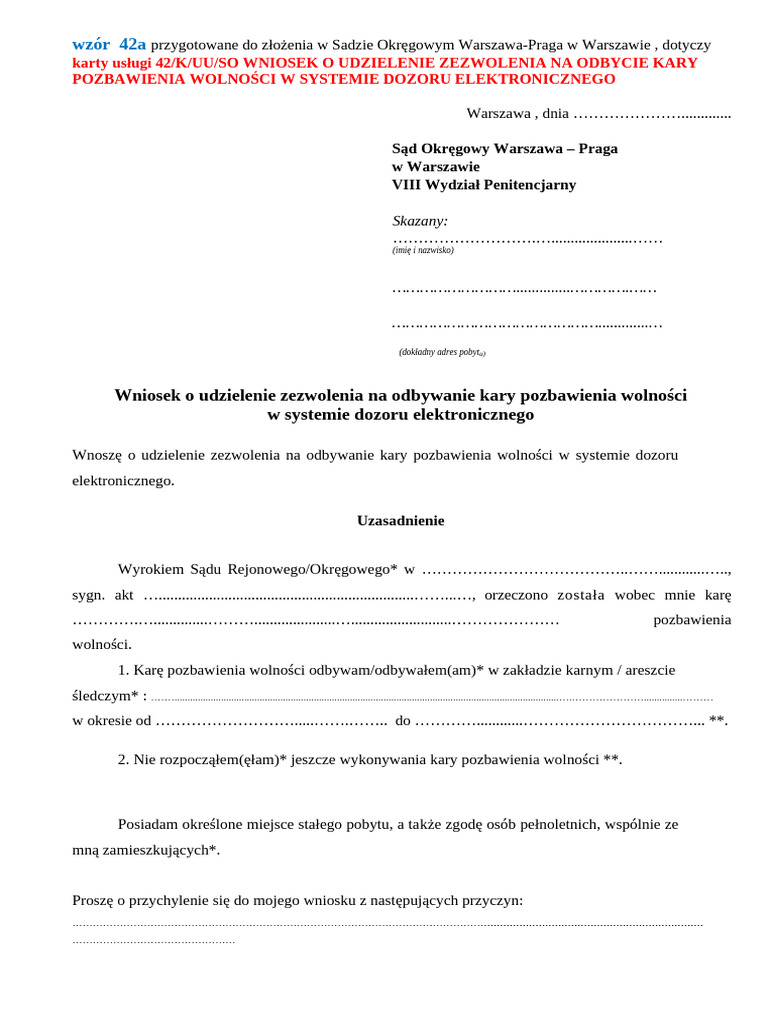 Kopia Wzór 42a Wniosek o Dozór Elektroniczny | PDF