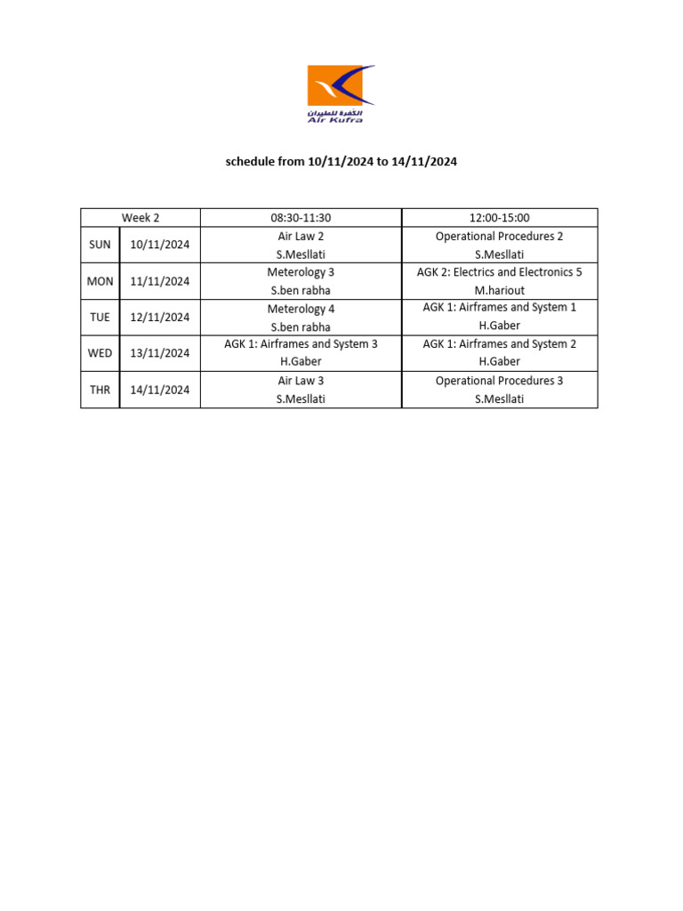 Week 2 Schedule | PDF