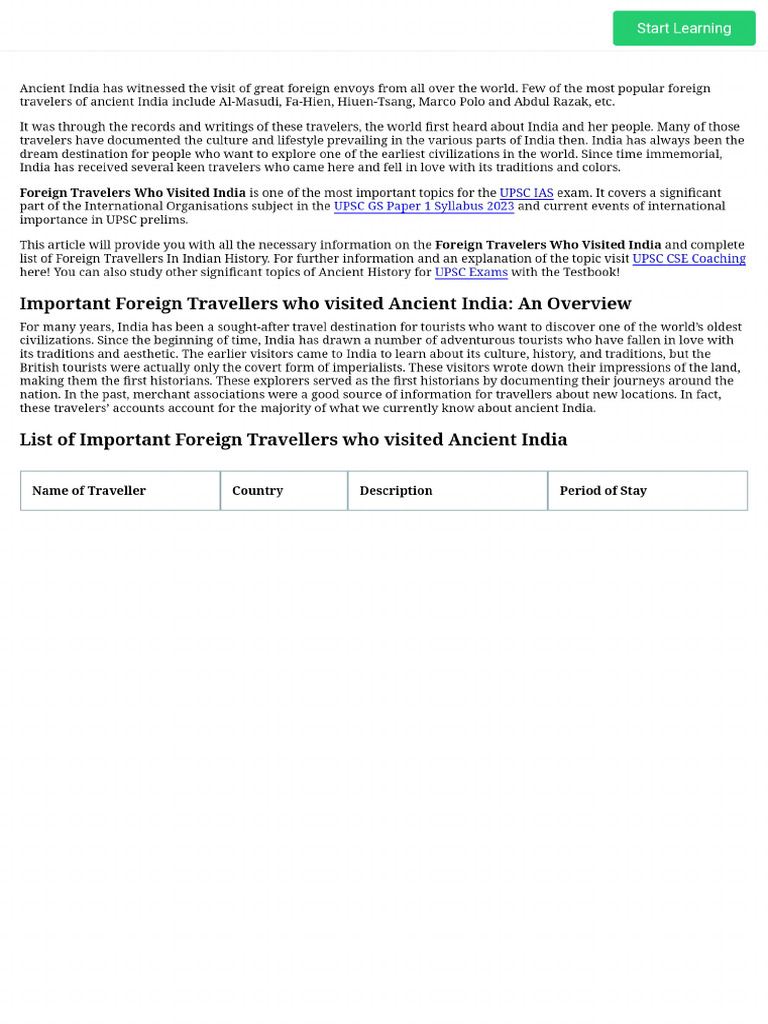 Foreign Travellers Who Visited India-List of Foreign Travelers! | PDF
