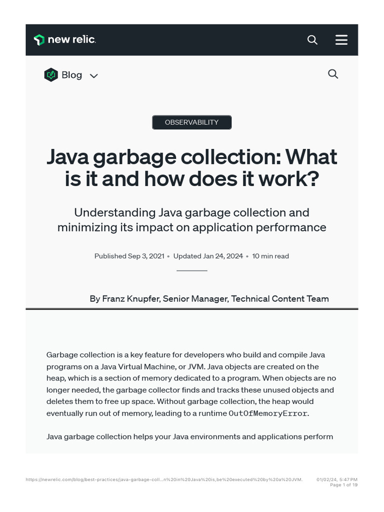 Java Garbage Collection - What Is It and How Does It Work New Relic | PDF | Java (Programming ...