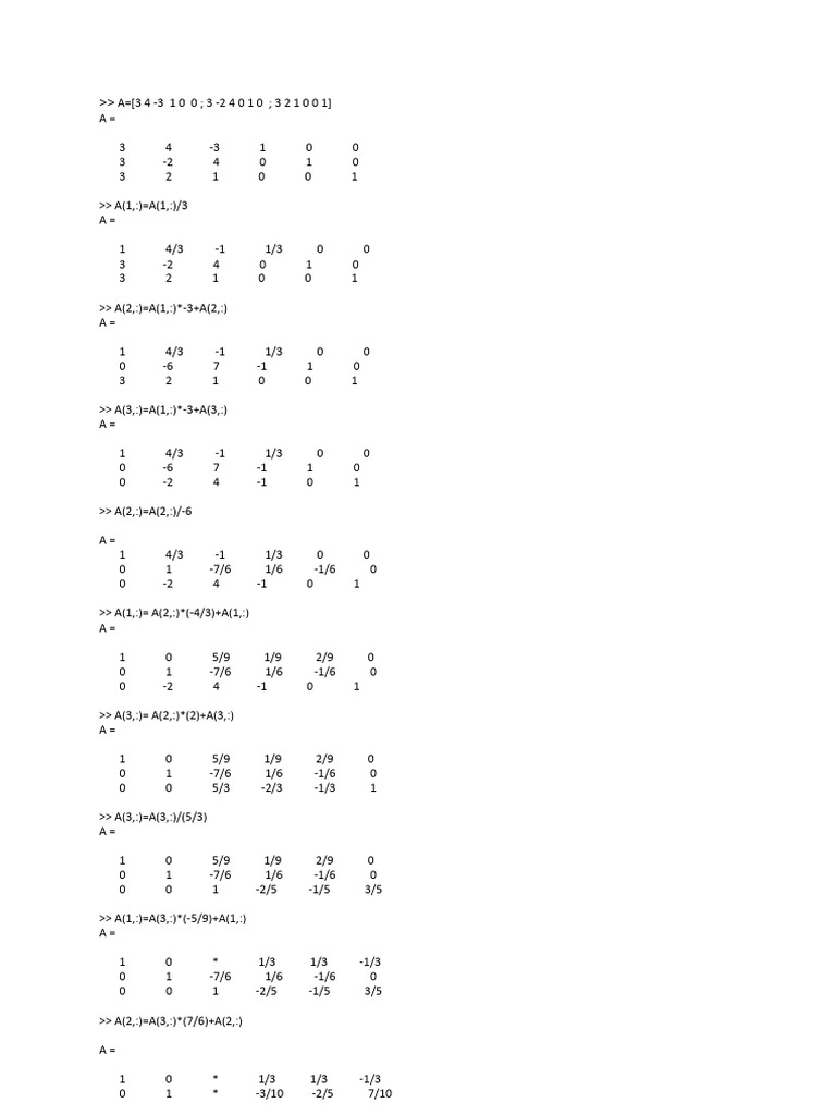 Matlab - Gauss - Jordan 22 Ekim | PDF
