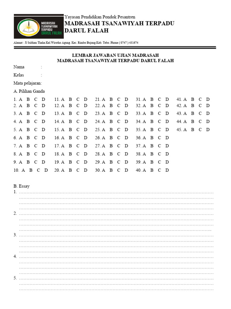 Lembar Jawaban MTS | PDF