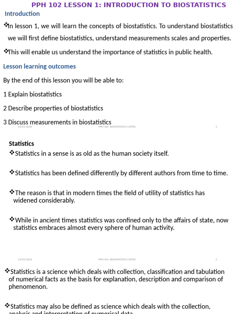 PPH 102 NOTES - LESSON 1-Updated | PDF | Biostatistics | Statistics