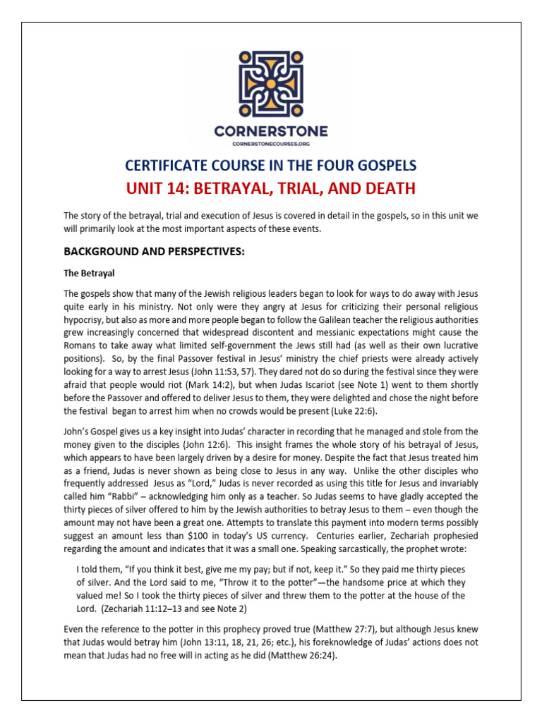 Jesus' Betrayal, Trial, and Crucifixion | PDF | Jesus | Judas Iscariot