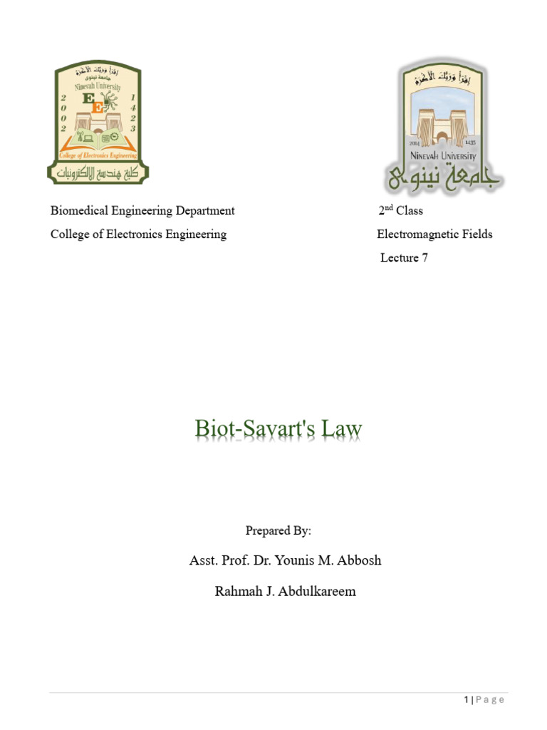 Biot-Savart's Law in Magnetostatics | PDF | Magnetic Field | Physical ...
