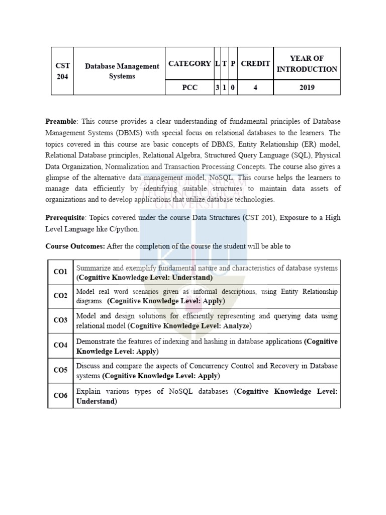 CST204 - Ktu Qbank | PDF | Databases | Relational Model