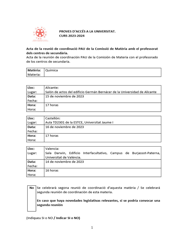 QUIM Acta Noviembre 2023 PAU 2024 | PDF | Polaridad química | Importar