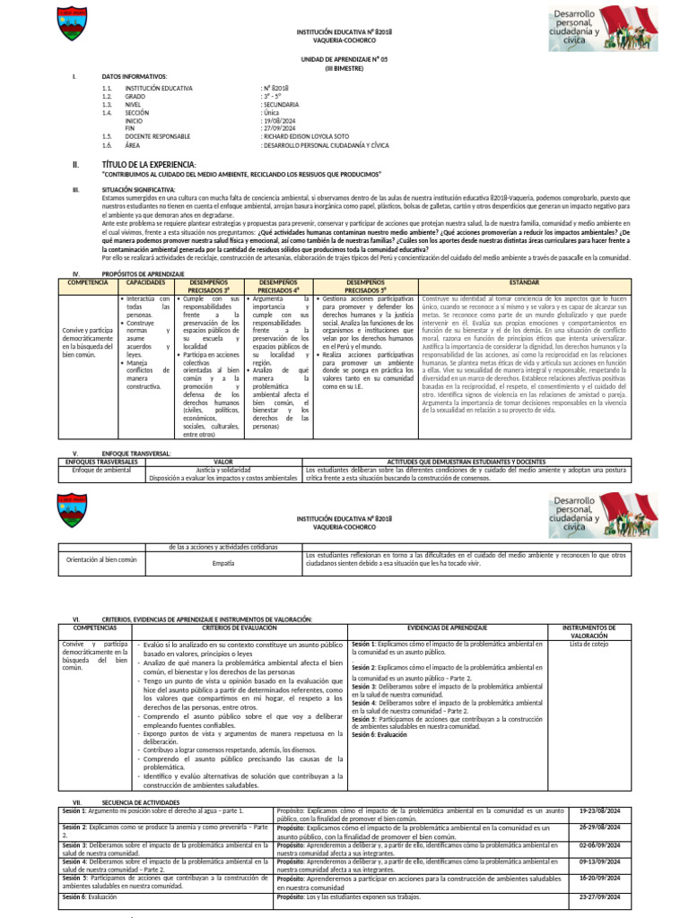 V UNIDAD DE APRENDIZAJE 3º - 5º DPCC | PDF | Evaluación | Derechos humanos