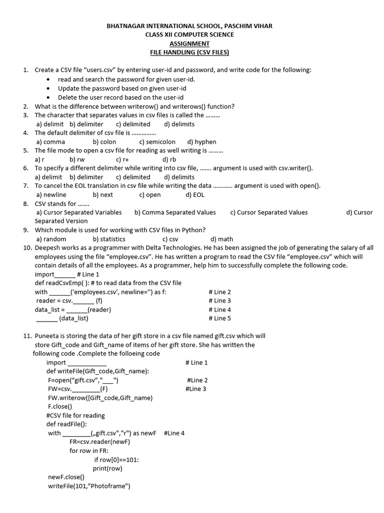 CSV File Handling Assignment (2024-25) | PDF | Comma Separated Values | Computer Science