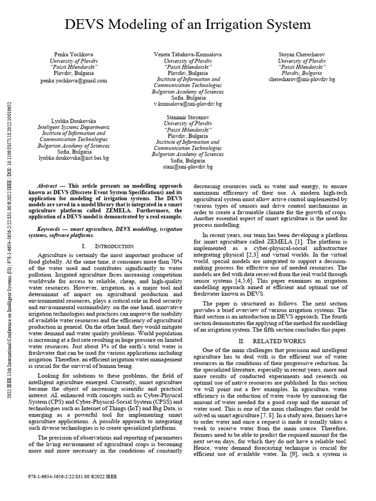 DEVS Modeling of An Irrigation System | PDF | Automata Theory | System
