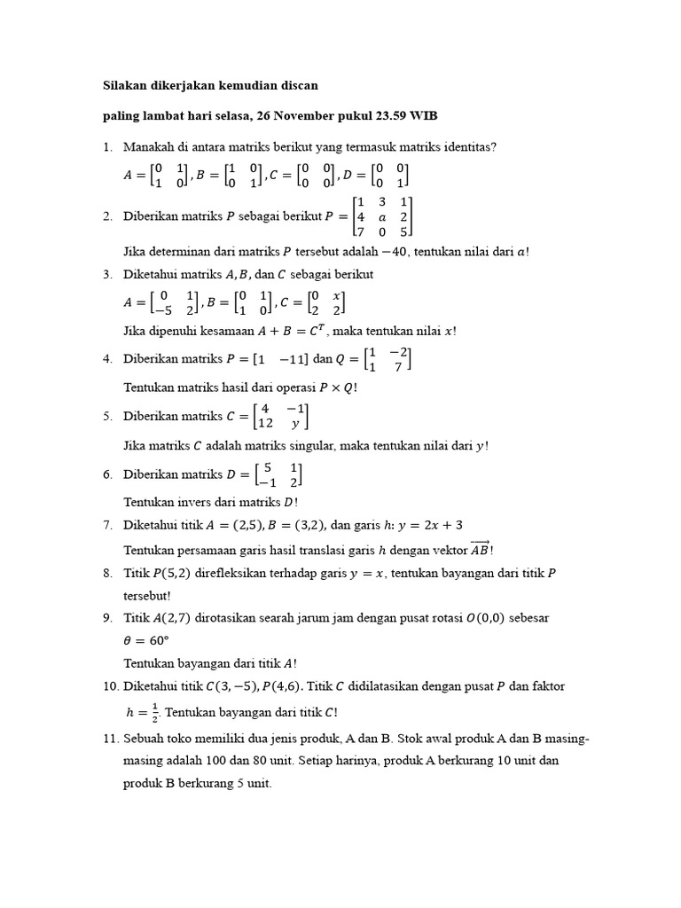 Soal Latihan UAS Kelas XI Math TL. | PDF