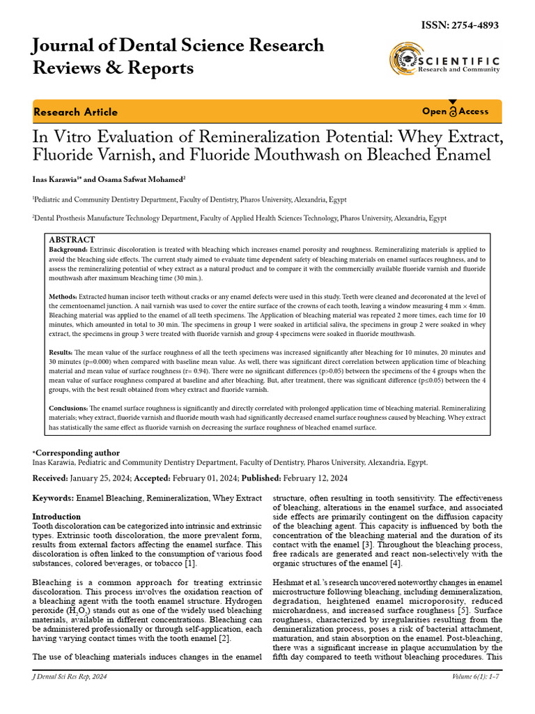 In Vitro Evaluation of Remineralization Potential Whey Extract Fluoride Varnish and Fluoride ...