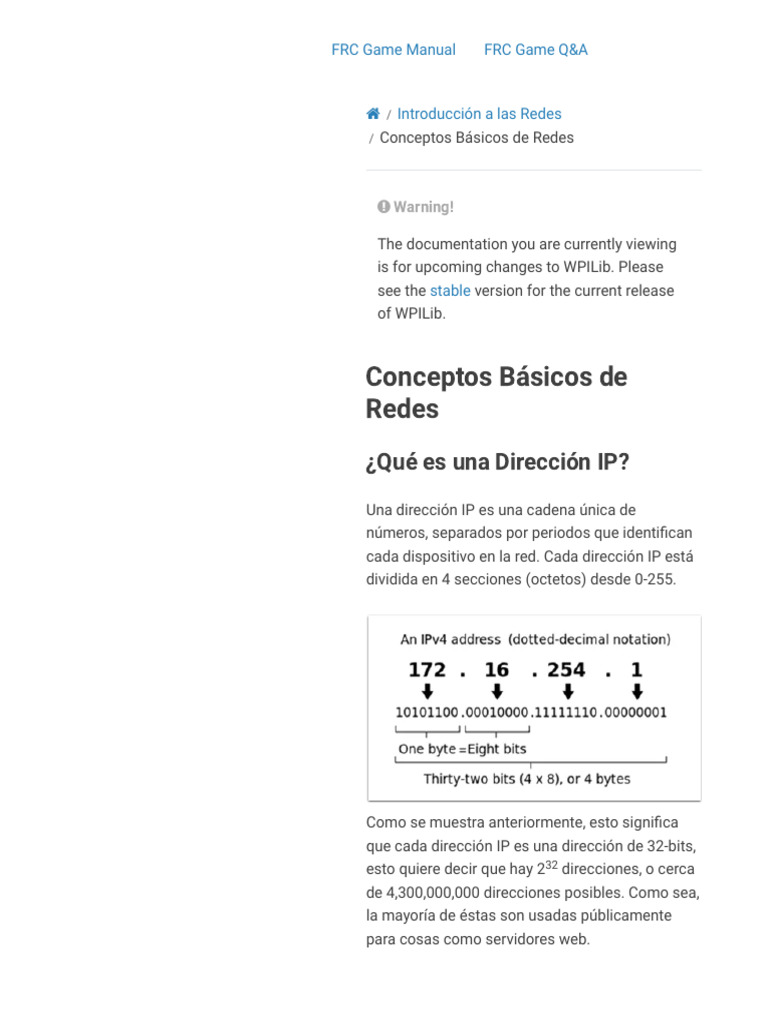 Conceptos Básicos de Redes - Documentación de FIRST Robotics Competition | PDF | Dirección IP ...