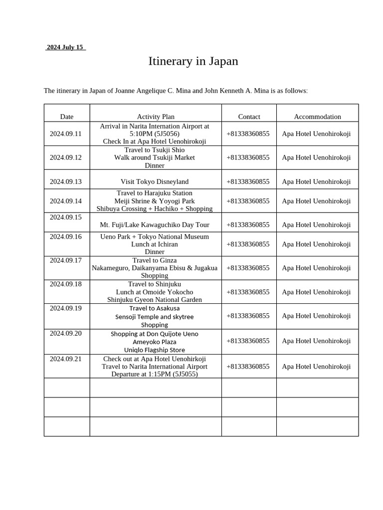 Japan Schedule | PDF