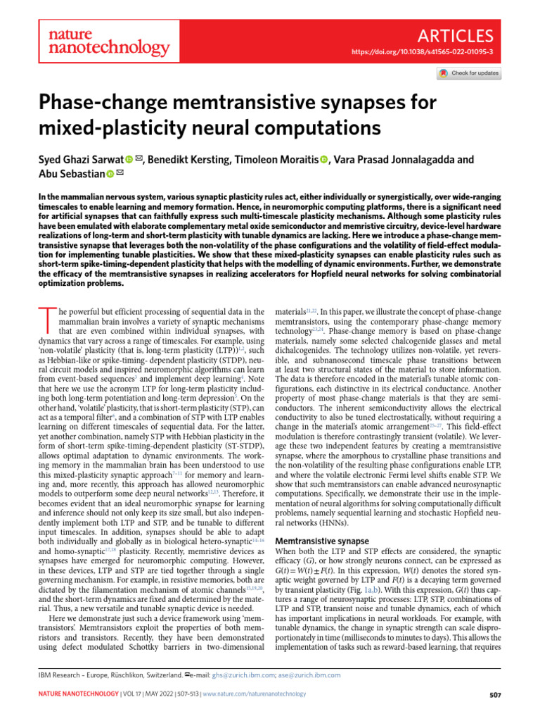 Cristo Phase-Change Memtransistive Synapses For Mixed Plasticity Neural ...