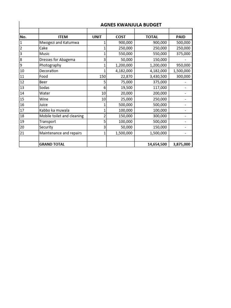 Agnes Kwanjula Budget | PDF