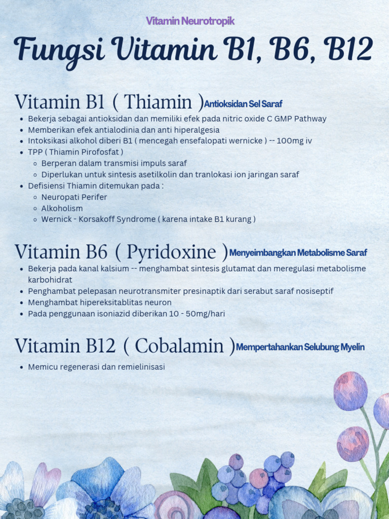 Vitamin Neurotropik, Fungsi Vitamin B1, B6, B12 | PDF