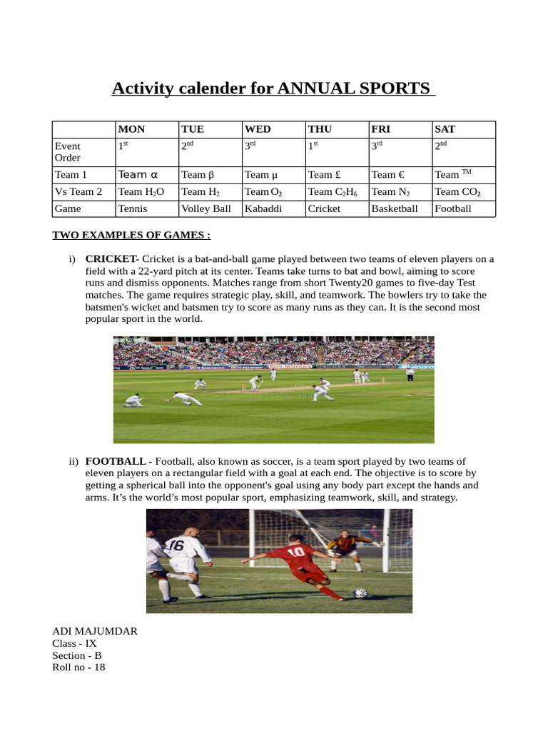 Annual Sports Activity Calendar | PDF