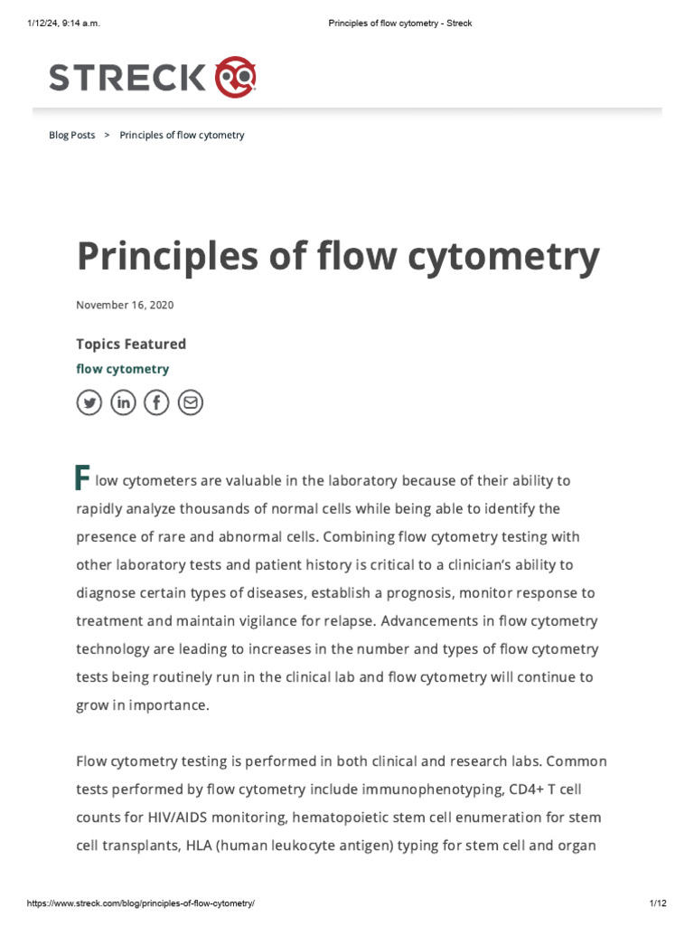 Principles of Flow Cytometry - Streck | PDF | Flow Cytometry | Cytometry