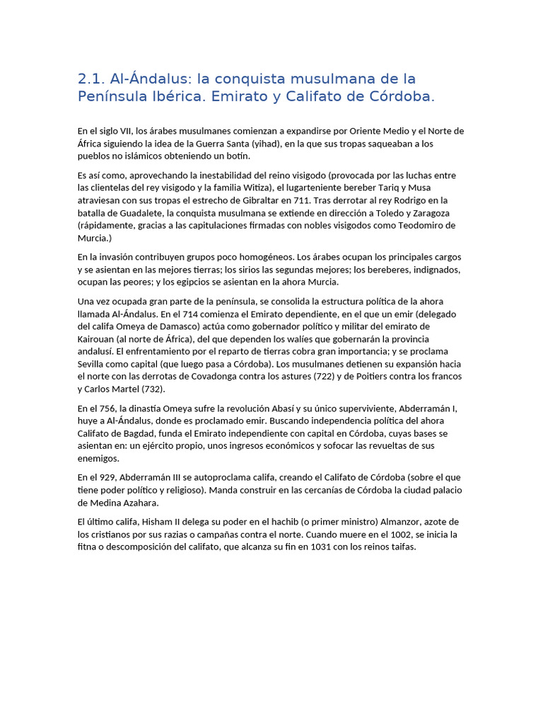 2.1. Al-Ándalus, La Conquista Musulmana de La Península Ibérica ...