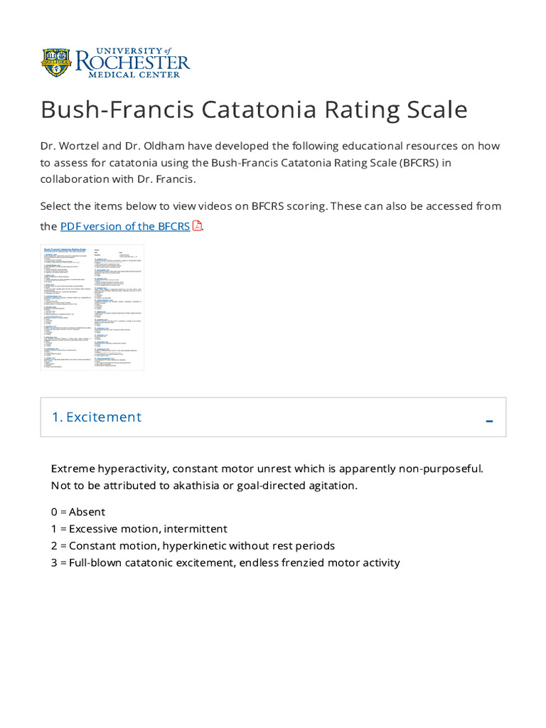 BFCRS - Bush-Francis Catatonia Rating Scale - Collaborative Care and ...