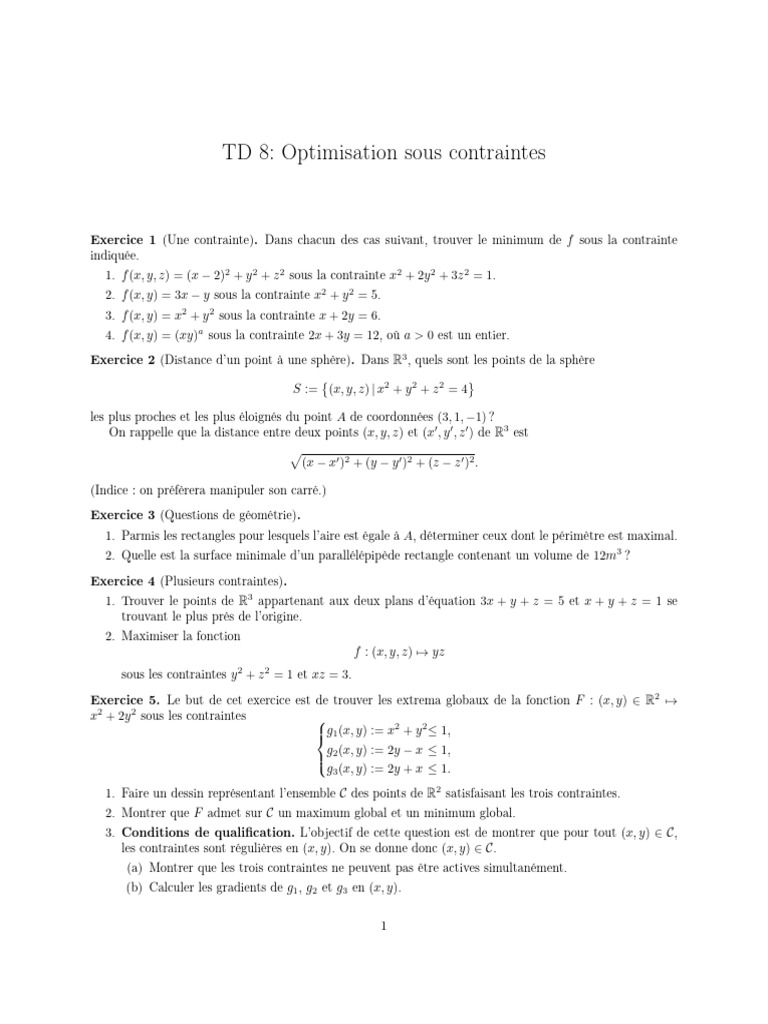 Exercices d'Optimisation Sous Contraintes | PDF | Mathématiques ...