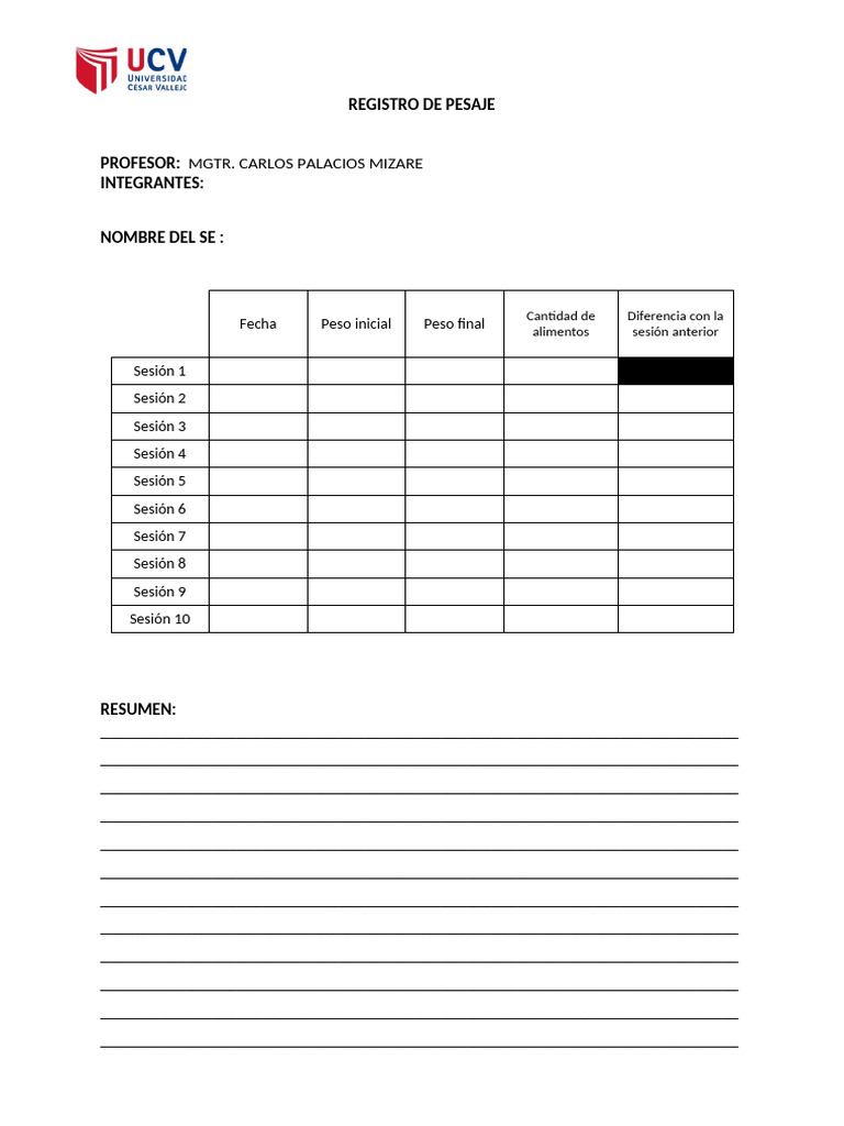 Registro de Pesaje | PDF