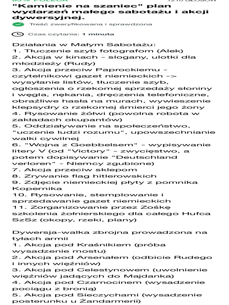 Kamienie Na Szaniec - Działania W Małym Sabotażu - Sciaga - PL | PDF