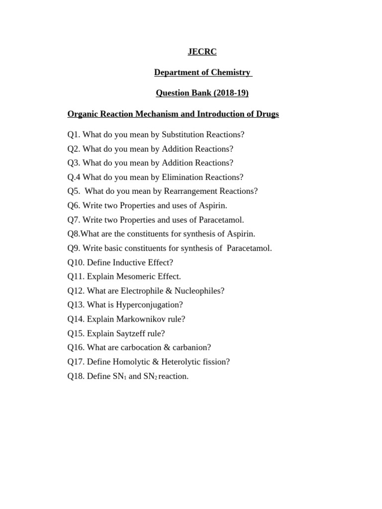 Organic Chemistry Reaction Mechanisms Q&A | PDF