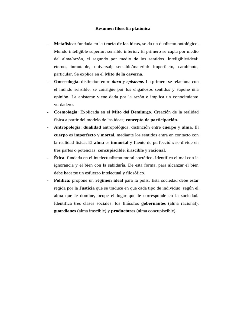 Filosofía Platónica: Resumen Esencial | PDF