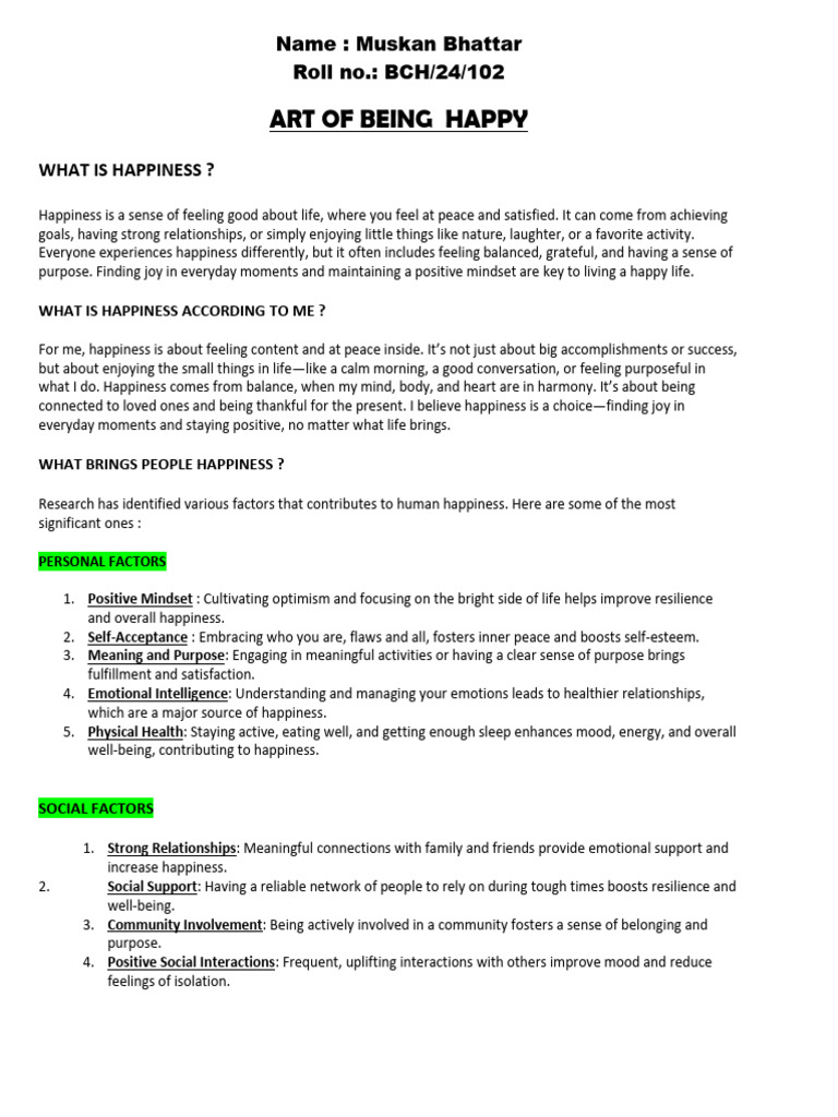 Art of Being Happy Assignment | PDF | Happiness | Well Being