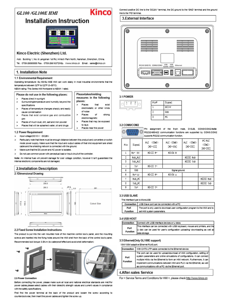 Kinco GL100&GL100E Installation Instruction | PDF | Usb | Computer Hardware