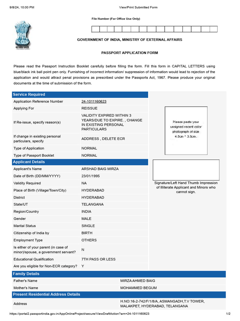 Indian Passport Reissue Application | PDF | Passport | Government And Personhood