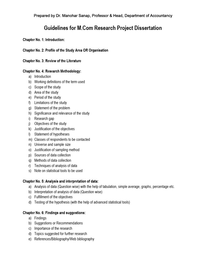 Research Project Dissertation Guidelines Dr. Sanap | PDF | Thesis | Scientific Method