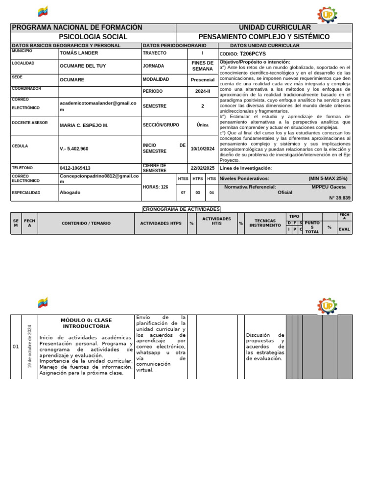 Planificacion Pensamiento Complejo y Sistemico | PDF | Pensamiento sistémico | Pensamiento