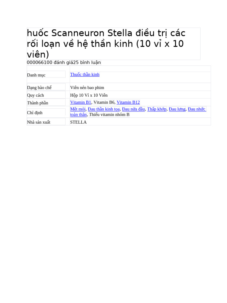 Huốc Scanneuron Stella Điều Trị Các Rối Loạn Về Hệ Thần Kinh | PDF