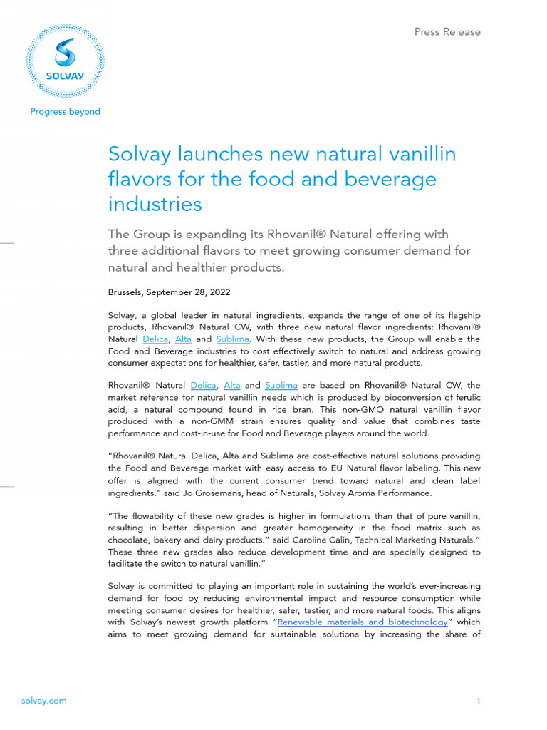 Solvay Launches New Natural Vanillin Flavors For The Food and Beverage ...